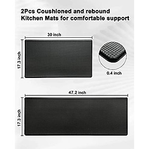 Artnice Anti Fatigue Kitchen Mats 2 Piece,Black Kitchen Rugs and Mats Sets, Memory Foam Waterproof Floor Mat for Kitchen,Mat for Standing Desk Anti-Fatigue for Work Place, Kitchen,Living Room,Laundry