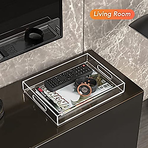 MaxGear Acrylic Decorative Tray Serving Trays with Handles (16 inches, Set of 2), Clear Decorative Tray Coffee Table Nesting Trays Ottoman Tray for Food, Tea, Snacks, Kitchen, Vanity