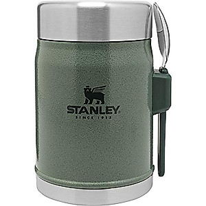 Stanley Classic Legendary Food Jar 0.4L Hammertone Green with Spork – BPA Free Stainless Steel Soup Flask - Keeps Cold or Hot for 7 Hours - Leakproof - Dishwasher Safe