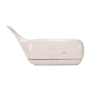 Nautical Whale Glossy White 9 x 4 Ceramic Butter Dish With Lid