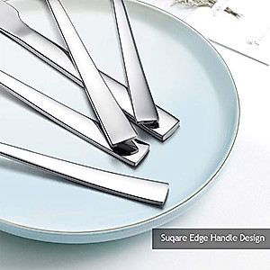 60-Piece Silverware Set, E-far Stainless Steel Flatware Set Service for 12, Tableware Cutlery Set for Home Restaurant Party, Dinner Forks/Spoons/Knives, Square Edge & Mirror Polished, Dishwasher Safe