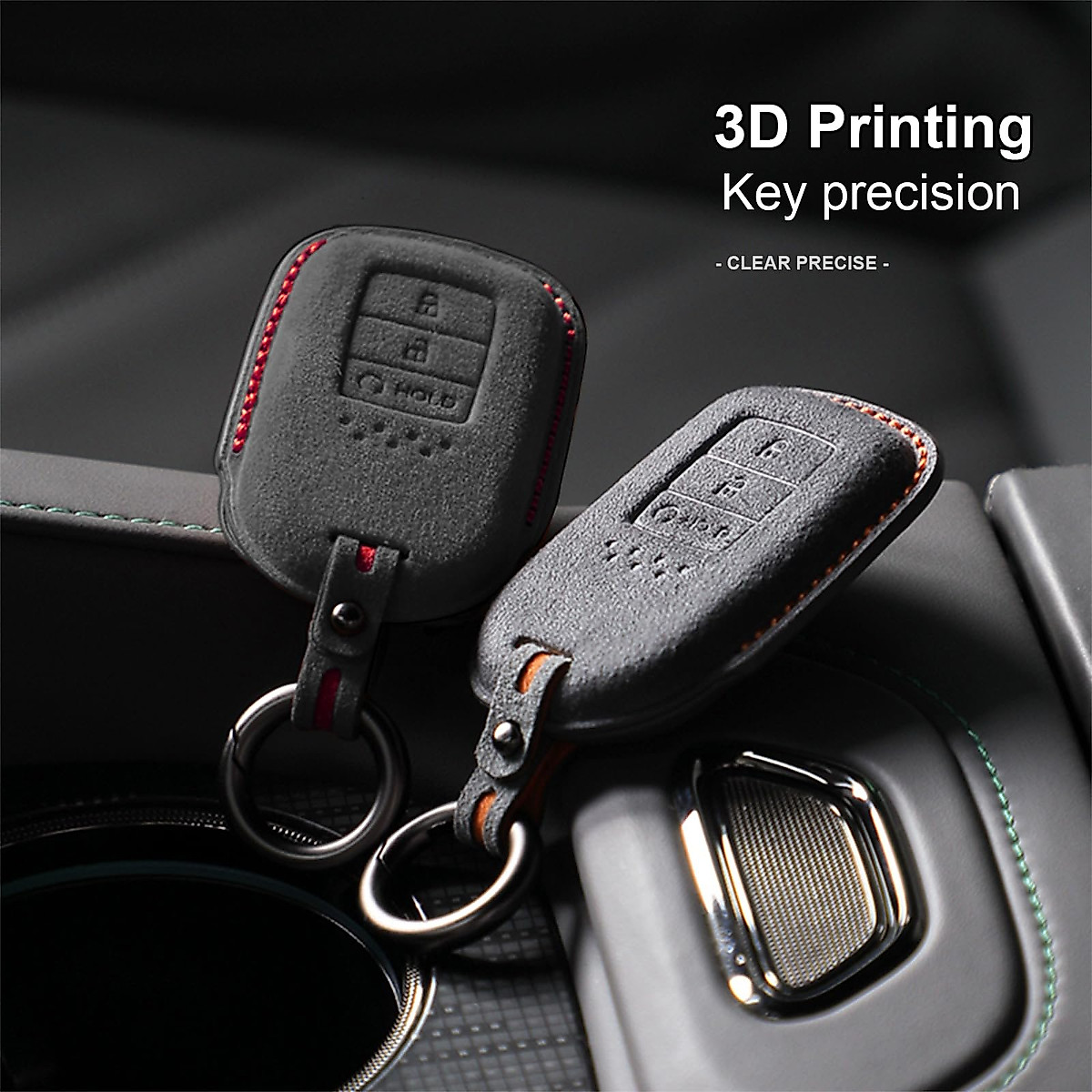 FDAIUN Three-dimensional Car Key Bag Key Chain Holder For Honda Key Fob Holder Auto Key Case Protector (Grey)