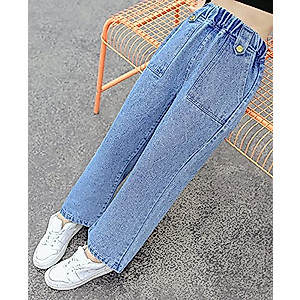 LittleXin Kids Girls' Casual Wide Leg Denim Pants Elastic Waist Jeans Age 4-14 Years(BE,8-9 Years)