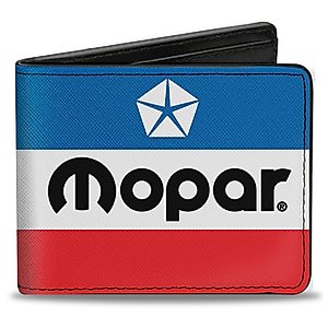 Buckle-Down Men's Mopar Wallet, Bifold, Chrysler Logo White Blue Red Black, Vegan Leather, 4.0" x 3.5"