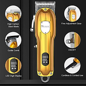 SURKER Mens Hair Clipper Professional Hair Trimmer Barber Clipper Set Beard Trimmer Cordless Hair Cutting Grooming Kit LED Display USB Rechargeable