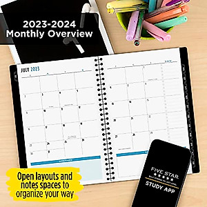 Five Star 2023-2024 Academic Planner + Study App, Weekly & Monthly Advance Student Planner with Spiral Guard, 5-1/2" x 8-1/2", Small, Black (TAW4590524)