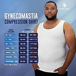 QORE LOGIQ Men's Gynecomastia Compression Shirt, White Tank Top Body Shaper, Slimming Undershirt, Sleeveless XL