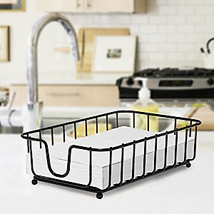 Guest Towel Napkin Holder, Bathroom Napkin Holder, GMFINE Metal Paper Hand Towel Holder Tray Caddy for Bathroom, 9.4" x 5.5" x 2.2" Inside Size, Black