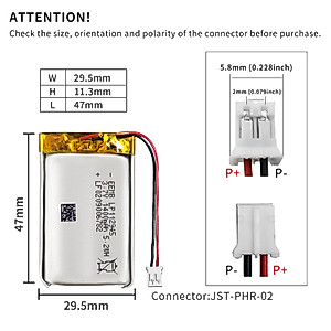 EEMB 3.7V Lipo Battery 1400mAh 112945 Lithium Polymer ion Battery Rechargeable Lithium ion Polymer Battery with JST Connector Make Sure Device Polarity Matches with Battery Before Purchase!!!