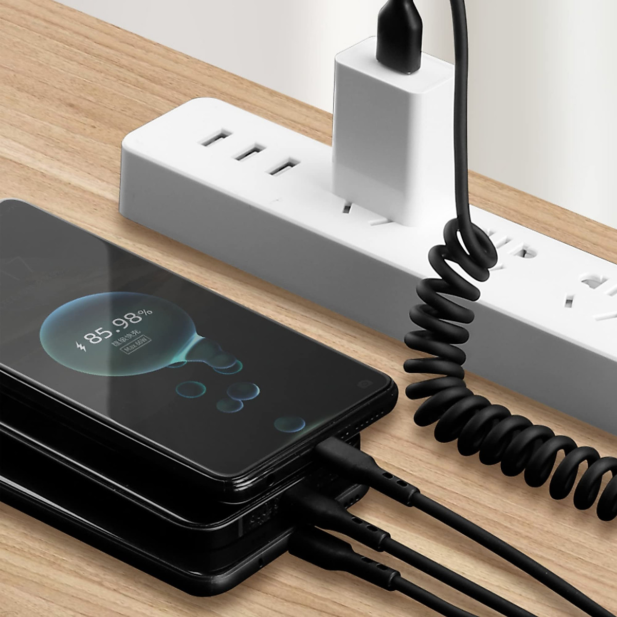 GELRHONR Retractable USB A to USB C Multi Charging Cable,Coiled 5A 3 in 1 Multiple USB C Fast Charging Cord,Compatible with Cell Phones Tablets Android and More （MAX 6.5Ft (White 1 to 3)