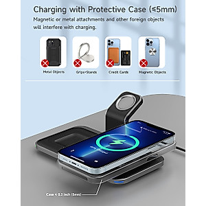 Portable Wireless Charging Station,3 in 1 15W Fast Wireless Charger Pad Compatible iPhone 14 13 12 11 AirPods Android&Detachable Charging Dock Stand Compatible Apple Watch【QC 3.0 Adapter Included】
