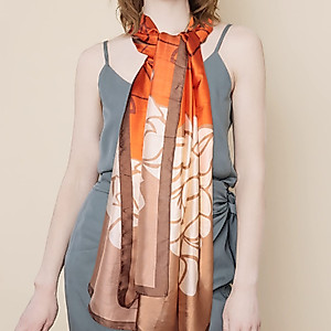 Bestshe Womens Silk Like Large Scarf Floral Satin Long Neck Scarf Lightweight Shawl Wrap with Gift Packed