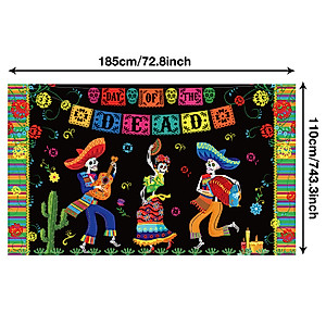 Day of The Dead Party Supplies, 6 x 3.6 ft Extra Large Fabric Day of The Dead Backdrop Banner for Halloween - Party Decoration Photo Booth Backdrop Skull Background Banner