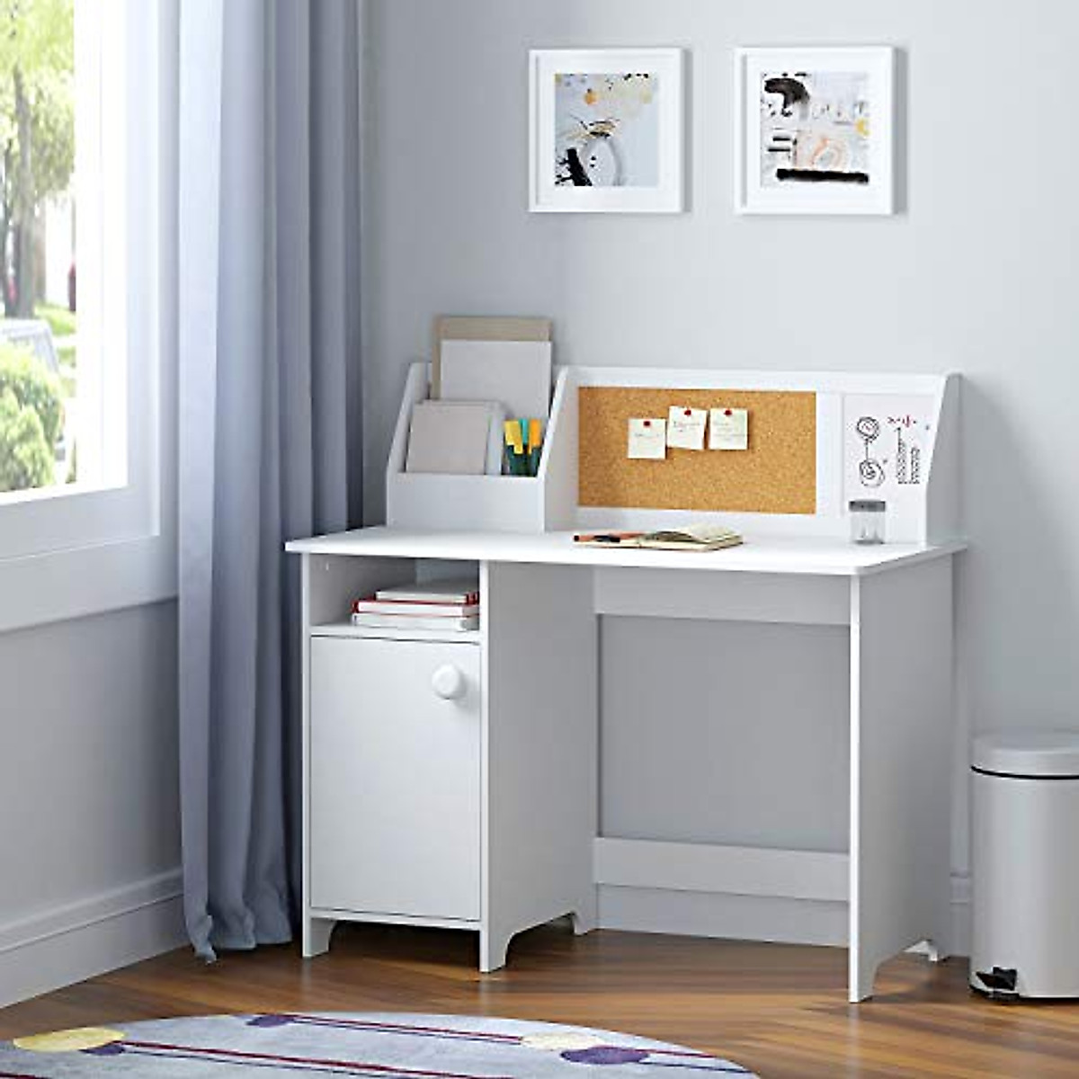 UTEX Kids Study Desk with Storage, Wooden Children School Study Table with Hutch and Storage Cabinet for 3-8 Years Girls Boys, Student's Study Computer Workstation Writing Table, White