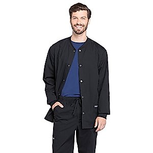 Cherokee Men's Snap Front Jacket with Long Sleeve Rib-Knit Collar and Cuffs Plus Size WW360, 2XL, Black