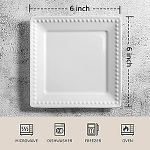 Wareland Bright White Embossed Dots Square Dessert Plates Set of 6 & 8 inch Embossed Salad Plates Set of 4