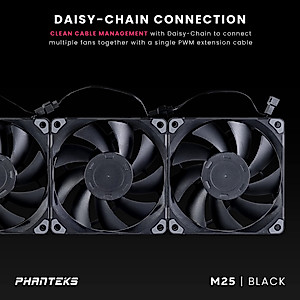 Phanteks M25-120 Fan, High-Airflow Radiator Performance, PWM Control up to 2000RPM, Daisy-Chain Cable, Black (3-Pack)