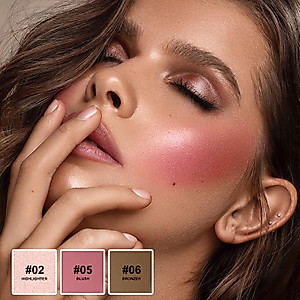 3Pcs Cream Contour Stick Makeup Kit,Shades with Highlighter Stick,Blush Stick and Bronzer Contour Stick for Sculpt the Cheeks,Long Lasting,Waterproof,Matte & Dewy Finish,LIGHT MEDIUM (#02,05,06)