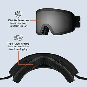 Retrospec Flume Ski Goggles for Men and Women UV Protection, Over Glasses Anti-Fog, Scratch Resistant Snow Goggles for Skiing and Snowboarding