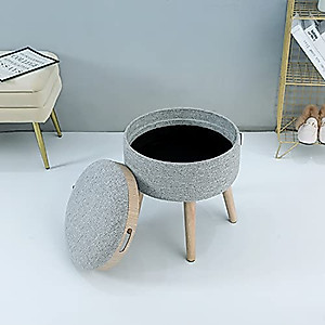 SOFT ASS Multi-Functional Round Storage Ottoman Footrest with Coffee Table Tray, Light Grey Linen with Detachable Wooden Feet/Footstool for Bedroom, Study and Living Room (Light Grey1)