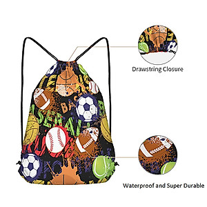 Beabes Balls Drawstring Bags Backpack Bag Baseball Basketball Volleyball American Popular Sports Game Fashion Art Sport Gym Sack Drawstring Bag String Bag Yoga Bag for Men Women