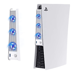 FYOUNG Slim Cooling Fan for Sony Playstation 5 Digital Edition & Ultra HD Console, Cooling System for PS5 with 3 Cooling Fans and USB Port (White)