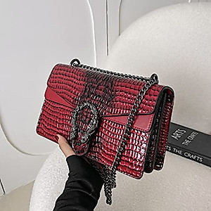 GLOD JORLEE Fashion Chain Straps Crossbody Bag for Women - Tie Dye Satchel Handbags Square Purses Evening Clutch Tote (red)