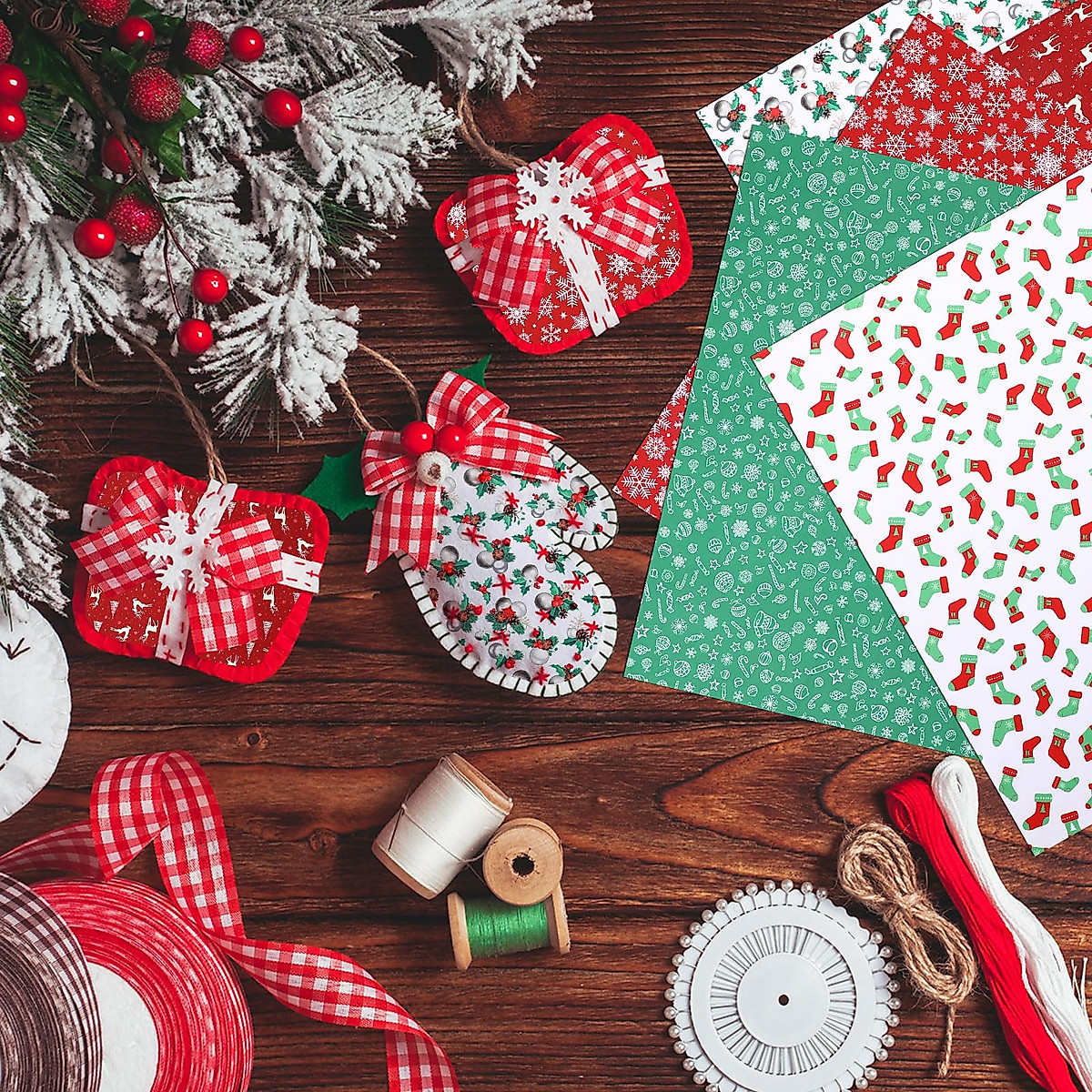 Panelee 8 Pcs 20 x 20 Inches Christmas Fabric Quilting Christmas Fabric Bundles Precut Fabric Squares Christmas Printed Fabric Scraps for DIY Sewing Crafts Project Patchwork Dress Apron