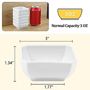 Yedio 3 Oz Dipping Sauce Bowls Ceramic Small Dip Bowls, Mini Serving Bowl for Side Dishes Sushi Soy Sauce Snack ketchup BBQ Charcuterie Condiment, Square White Porcelain Cups, Set of 6