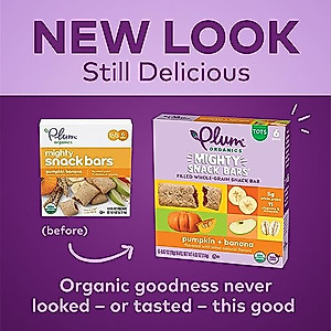 Plum Organics Mighty Snack Bars - Pumpkin and Banana - 0.67 oz Bars (Pack of 48) - Organic Fruit and Vegetable Toddler Food Snack Bars