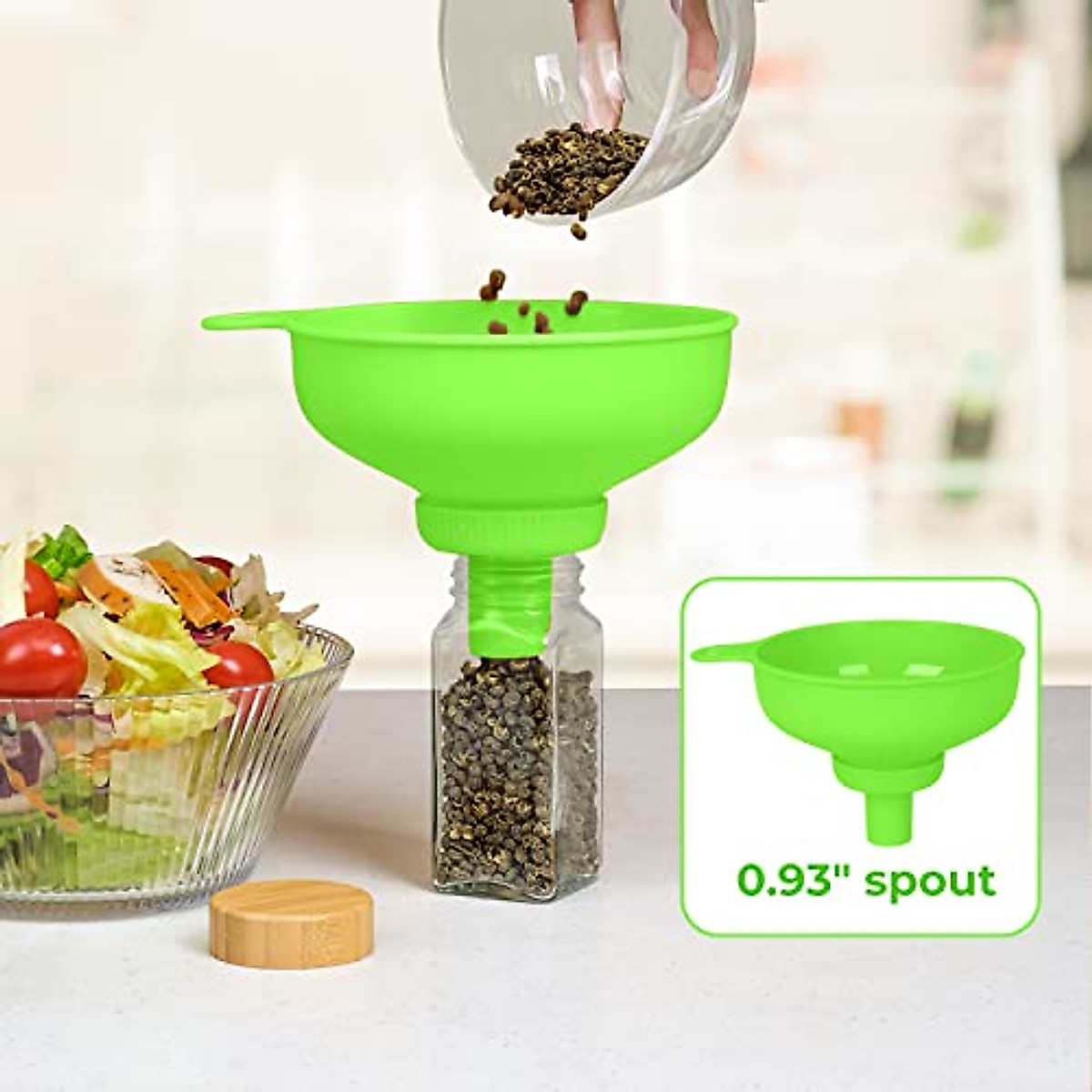 Wide Mouth Kitchen Funnel, Pisol Food Grade Plastic Cooking Canning Funnel with 4 Sizes Spouts for Filling Wide and Regular Mason Jars, Spray Dropper Oil Bottle Jug Spices Shampoo Powder Oats Sauce