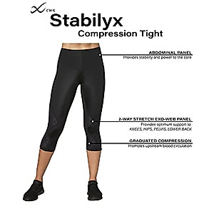 CW-X Women's Mid Rise 3/4 Capri Stabilyx Compression Legging Tights, Black, Small