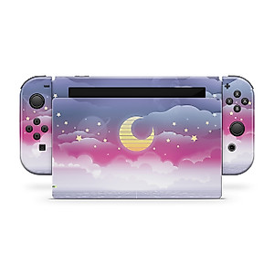 Tacky Design Clouds Skin Compatible with Nintendo Switch Skin Wrap Cover, Moon Skin for Nintendo Switch Stickers, Premium Vinyl 3M Full Wrap Decal, Purple Starry Sky Skin.