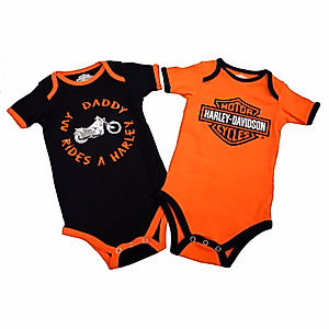 Harley-Davidson Baby Boys' Daddy Rides A Harley Creeper 2-Pack 1153042 (18M) Orange