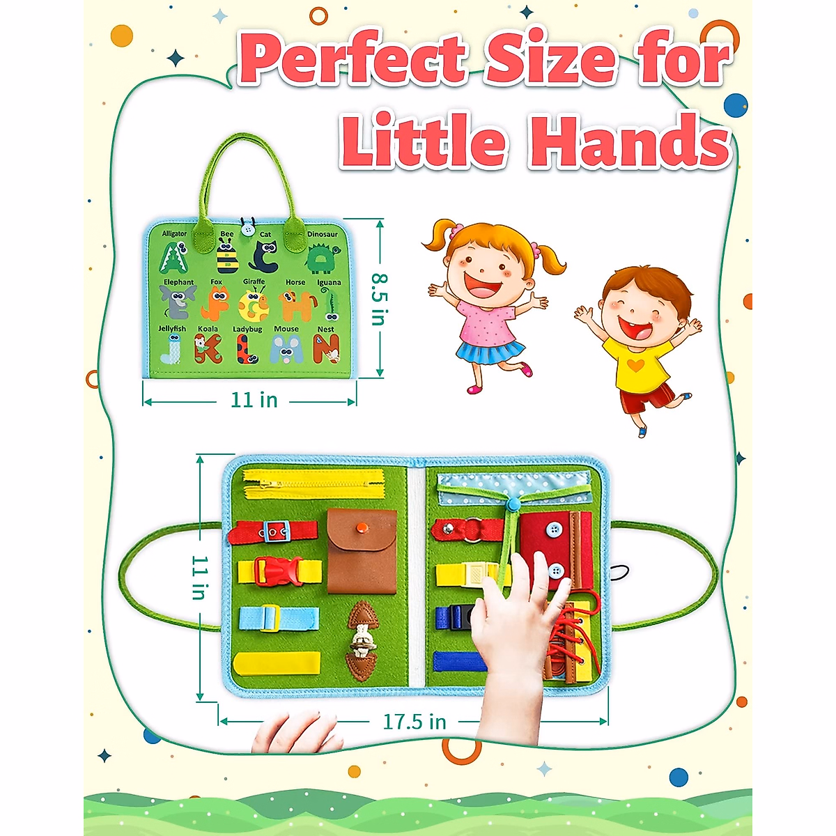 Exorany Busy Board, Montessori Toys Gifts for 1 2 3 4 Year Old Girls and Boys, Sensory Toys for Toddlers 1-3, Preschool Educational Toys Travel Activities, Learning Alphabet Animal Fine Motor Skills