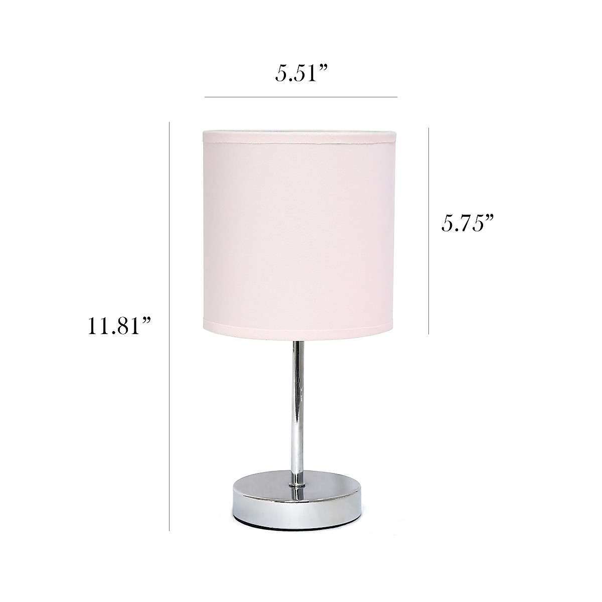 Simple Designs LT2007-BPK Chrome Mini Basic Table Lamp with Fabric Shade, Blush Pink