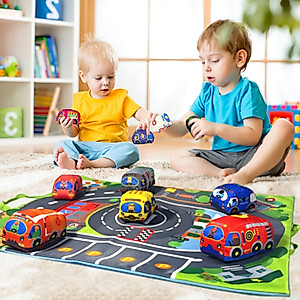 Soft Car Toy Set with Play Mat for 1 Year Old Baby, 10 Vehicle, 1 Play Mat Storage Bag, Baby Toys 12-18 Months, Early Educational Toys Birthday Gift, Toys for 1 2 3 Year Old Toddlers Boys Girls