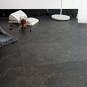 Peel and Stick Floor Tile Black Marble Vinyl Flooring Coverings Kitchen Bedroom Ground House Renovation Vinyl Tile Easy to Apply 10 Pieces/Pack