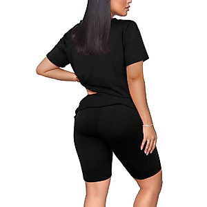 WIHOLL 2 Piece Shorts Set for Women Casual Biker Shorts Set Black XXL