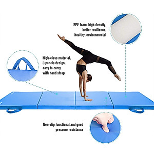 RitFit Upgraded Tri-Fold Folding Thick Exercise Mat 6’x3’ with Carrying Handles for MMA, Gymnastics, Stretching, Core Workouts (Sky Blue(3' x 6'))