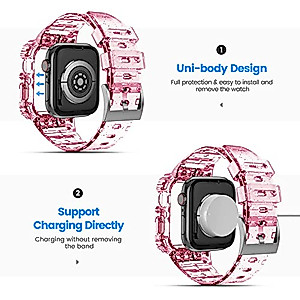 ABELTA Compatible for Apple Watch Band 38mm 40mm 41mm with Bumper Case Cover for Women Men, Clear Crystal Durable Sport Transparent Protective Band for Apple Watch Series 8 7 6 5 4 3 2 1 SE (41mm/40mm/38mm, Glistening Pink)