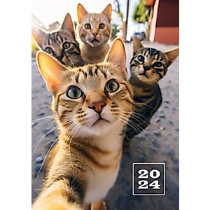 2024: Weekly Planner Week To View | Format A5 Dated Agenda | Monday Start Appointment Calendar | Organiser Book | Funny Cat Selfie