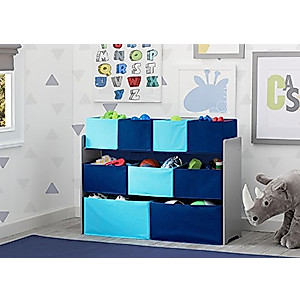 Delta Children Deluxe Multi-Bin Toy Organizer with Storage Bins - Greenguard Gold Certified, Grey/Blue Bins