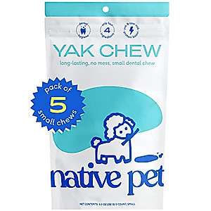 Native Pet Yak Chews for Dogs (5 Small Chews). Pasture-Raised and Organic Himalayan Churpi Chew. Long Lasting, Low Odor, and Protein Rich Reward Treat.