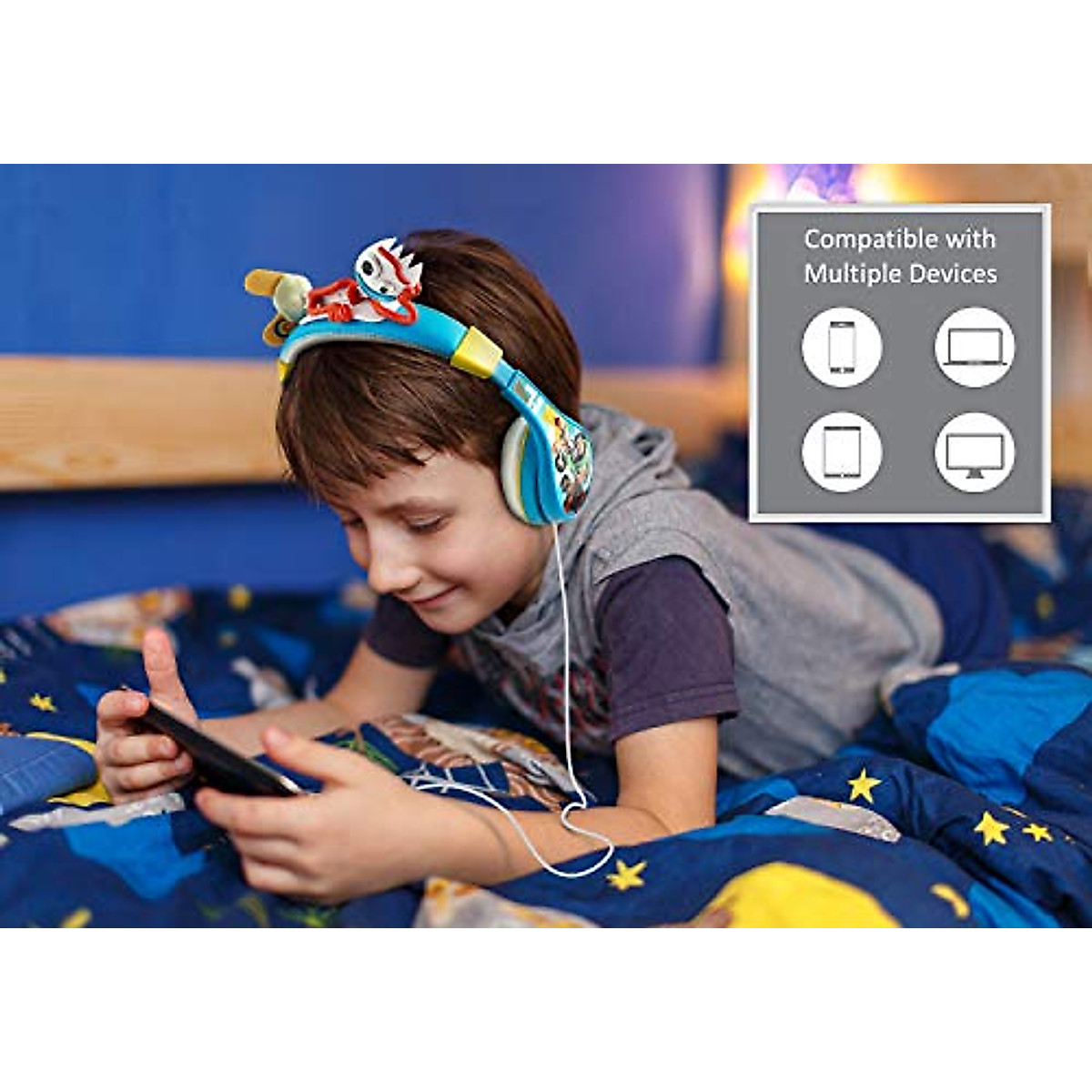 Kids Headphones for Kids Toy Story 4 Forky Adjustable Stereo Tangle-Free 3.5Mm Jack Wired Cord Over Ear Headset for Children Parental Volume Control Kid Friendly Safe Perfect for School Home Travel