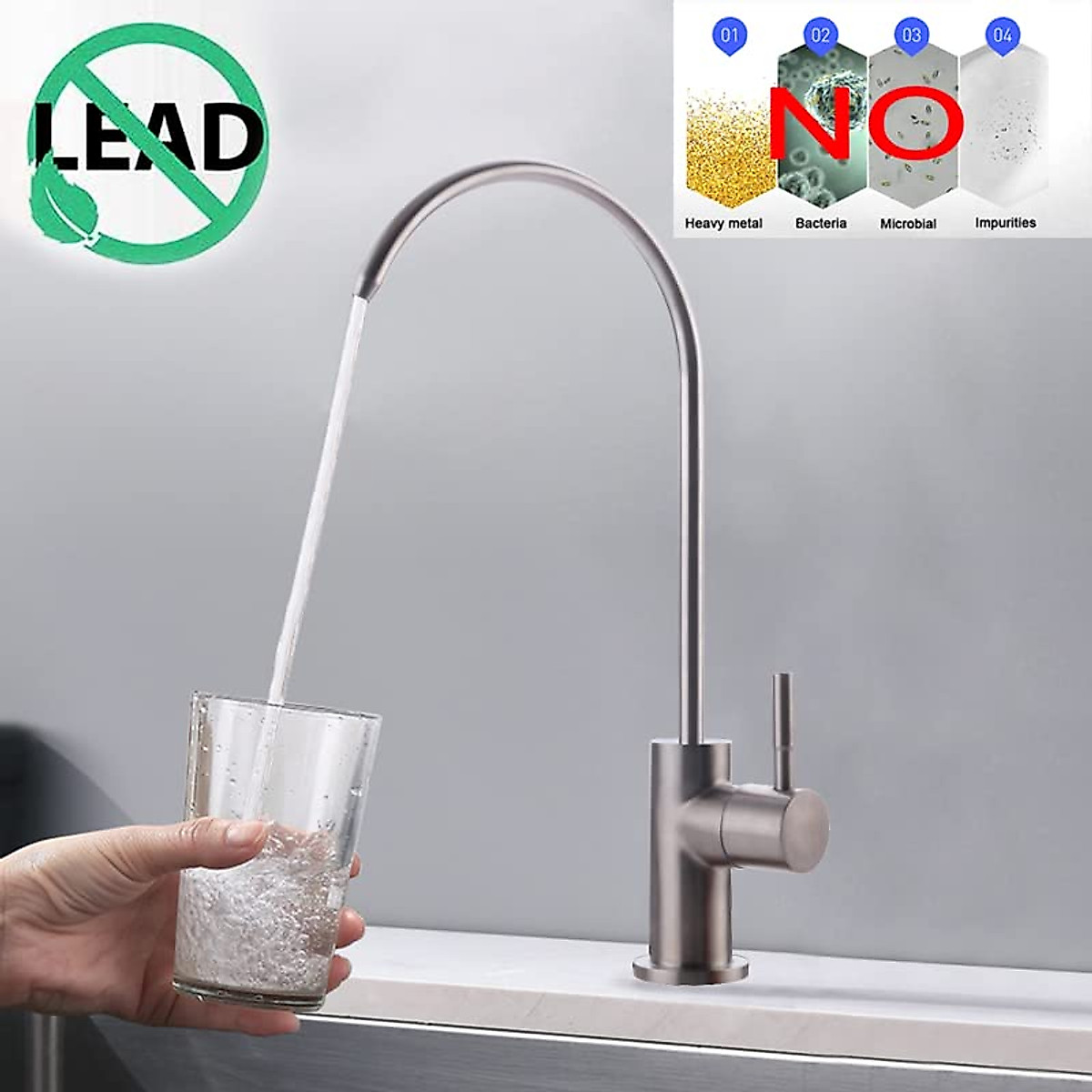 AZOS Water Filter Faucet Stainless Steel Reverse Osmosis Faucet RO Faucet Water Filtration System Non-Air-Gap Drinking Water Beverage Faucet, Brushed Nickel