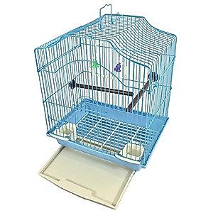 EDMBG Blue 14-inch Small Parakeet Wire Bird Cage for Budgie Parakeets Finches Canaries Lovebirds Small Quaker Parrots Cockatiels Green Cheek Conure Perfect Bird Travel Cage and Hanging Bird House