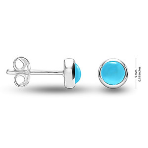 LeCalla 925 Sterling Silver Jewelry Stud Earrings for Teens and Women (4 MM Turquoise Round)