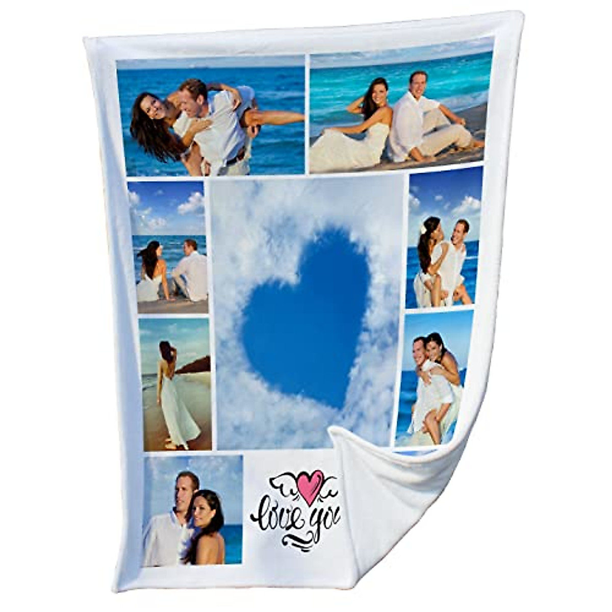 Yolanda Custom Blanket, Personalized Photo Blanket Collage Customized Blanket with Picture and Text Cozy Tapestry Customized for Couples Custom Anniversary Present Valentines Day(48X32inch, 9P)