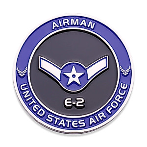 Air Force Airman E2 Challenge Coin! United States Air Force Airman Rank Military Coin. E-2 Airman USAF Challenge Coin! Designed by Military Veterans - Officially Licensed Product!